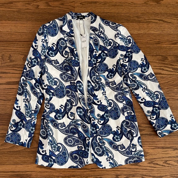 Express | Jackets & Coats | Nwt Express Blue And White Paisley Blazer ...